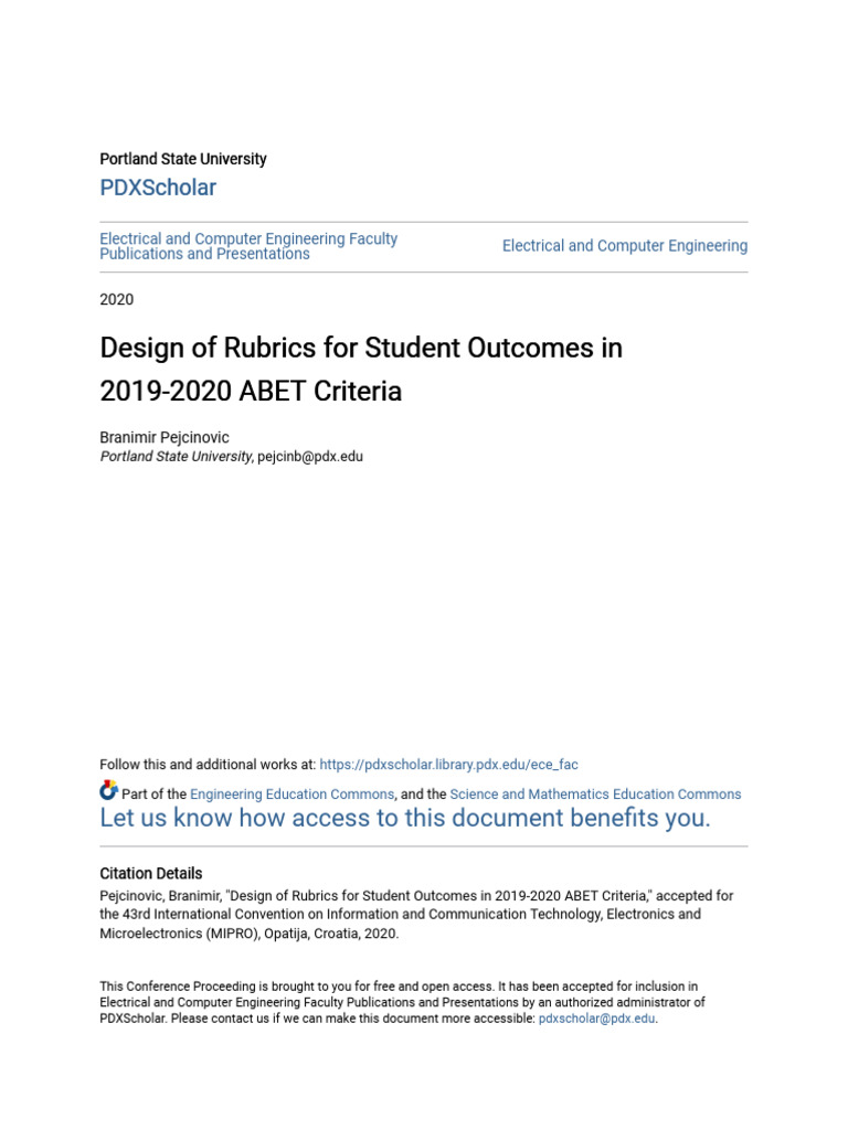 Design of Rubrics For Student Outcomes in 2019-2020 ABET Criteria | PDF | Rubric (Academic ...