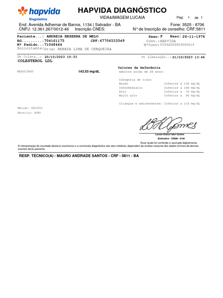 Hapvida Diagnóstico: Colesterol LDL | PDF | Especialidades médicas | Medicina Clínica