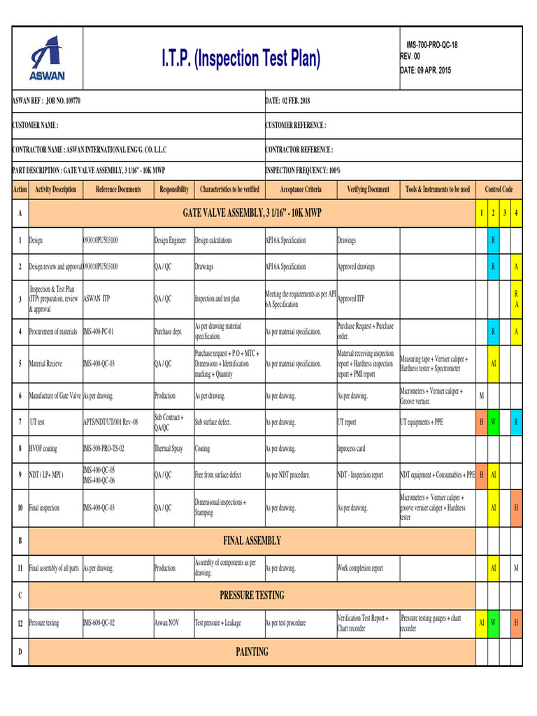 Gate Valve Assembly, 3-1-16, 10K MWP - ITP Rev 0 | PDF | Nondestructive ...