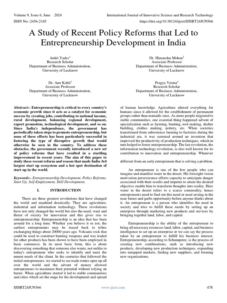 Policy Reforms Boosting Indian Entrepreneurship | PDF ...