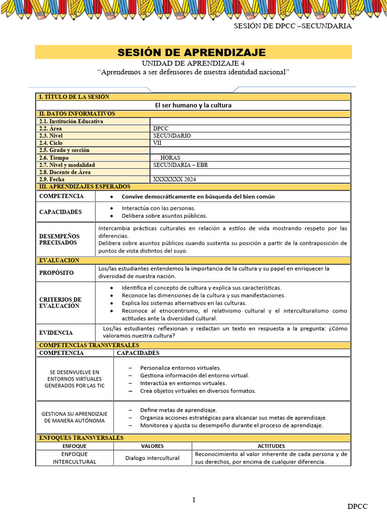 3º Ses Act 1 Uni.4 - DPCC 2024 | PDF | Aprendizaje | Maestros