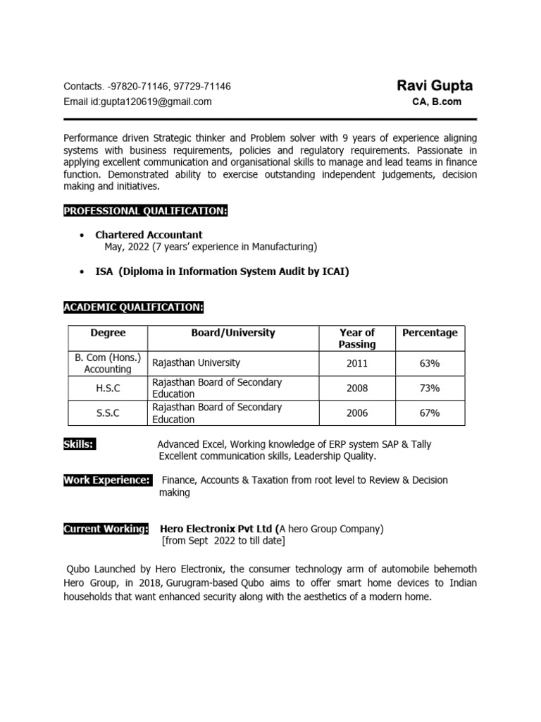 CV-Ravi Gupta | PDF | Audit | Accounting