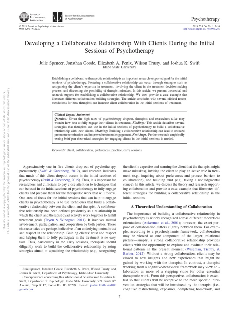 Julie Spencer-Jonathan Goode 2019 | PDF | Psychotherapy | Therapy