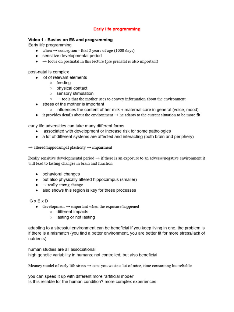Early Life Programming | PDF | Stress (Biology) | Eating