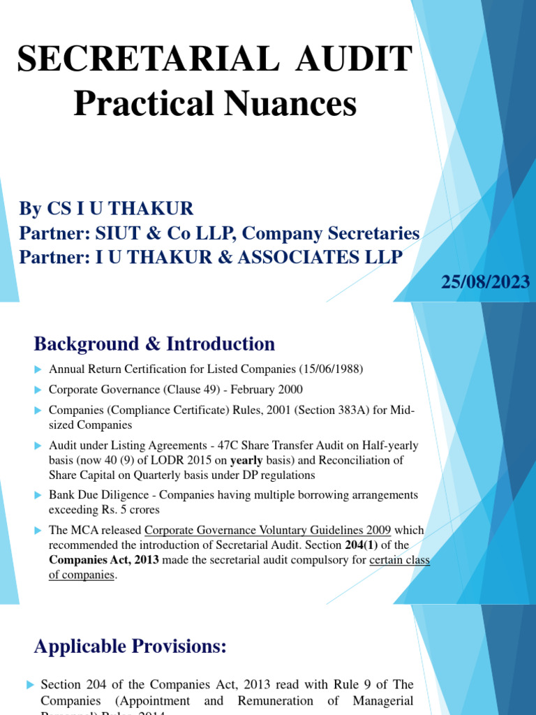Secretarial Audit - Practical Nuances | PDF | Audit | Financial Audit Secretarial Audit - Practical Nuances | PDF | Audit | Financial Audit