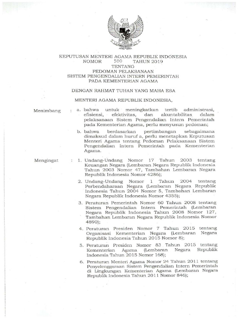 KMA 20 Nomor 20580 20 Tahun 202019 20 Tentang 20 Pedoman 20 Pelaksanaan 20 SPIP 20pada 20 ...