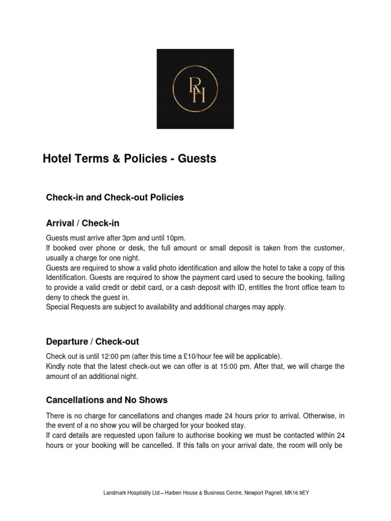Hotel Terms and Policy | PDF | Credit Card | Identity Document
