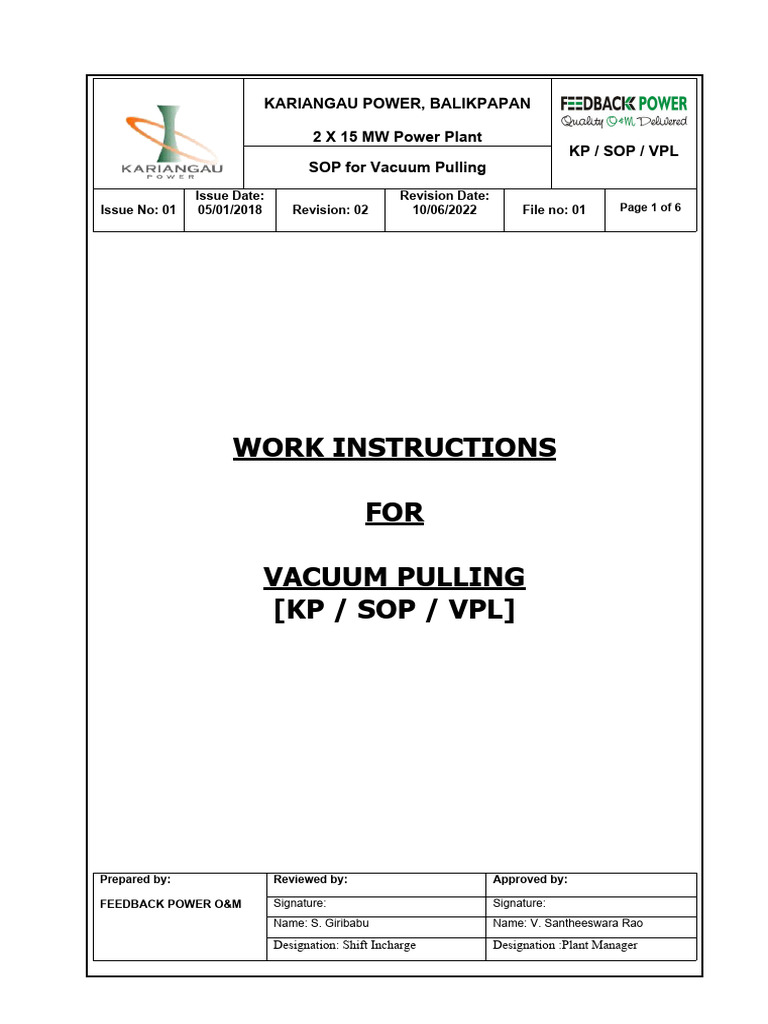 KP - Vacuum Pulling - SOP - June-2022 | PDF | Steam | Energy Conversion