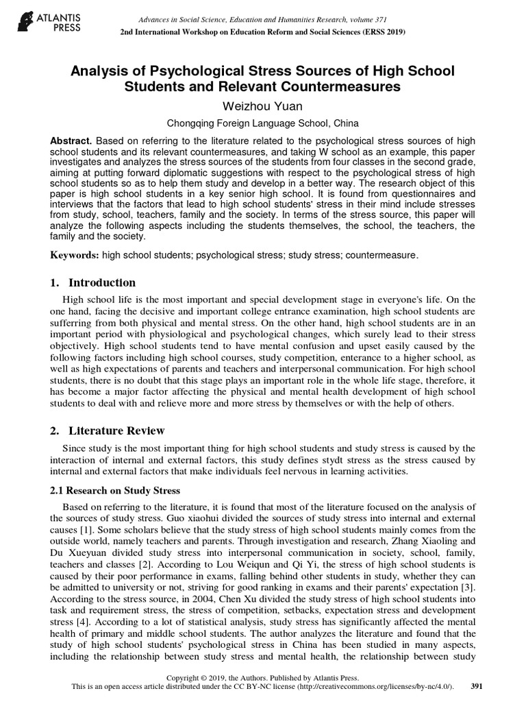 Analysis of Psychological Stress Sources of High School Students and ...