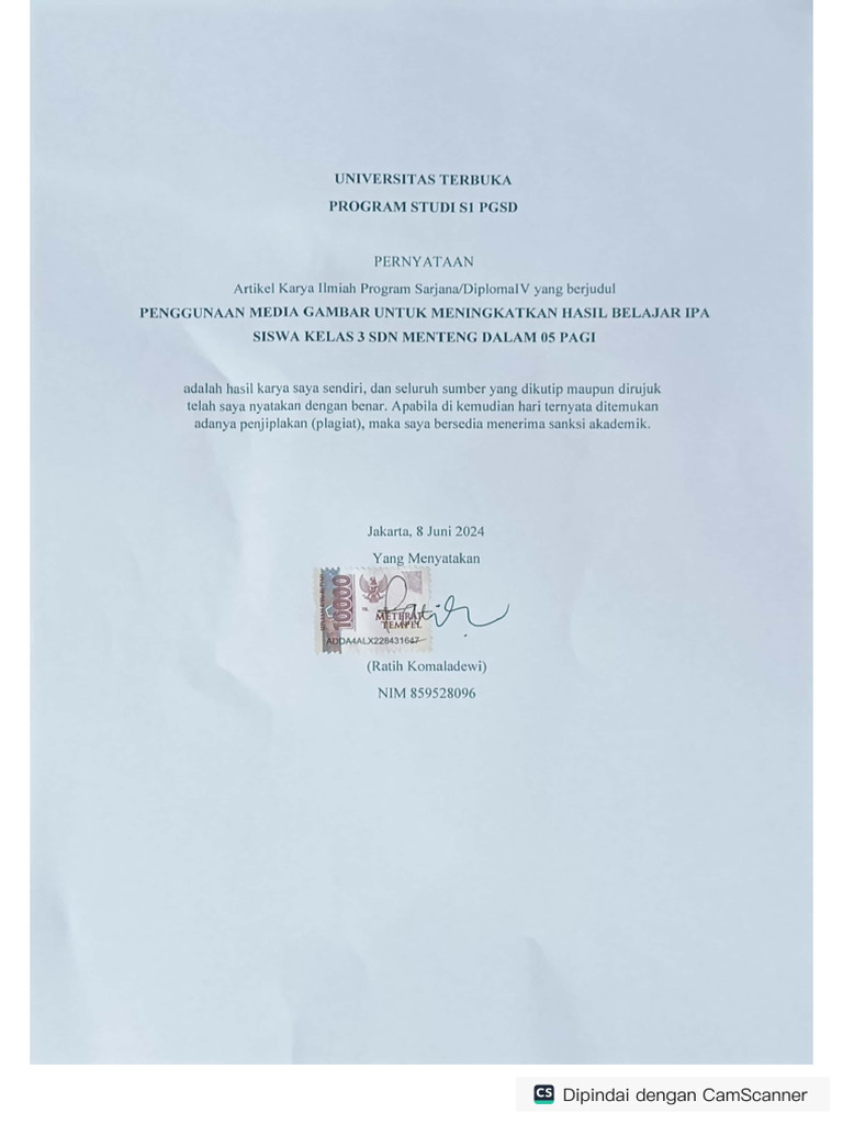 Lembar Pernyataan Bebas Plagiasi-Ratih | PDF