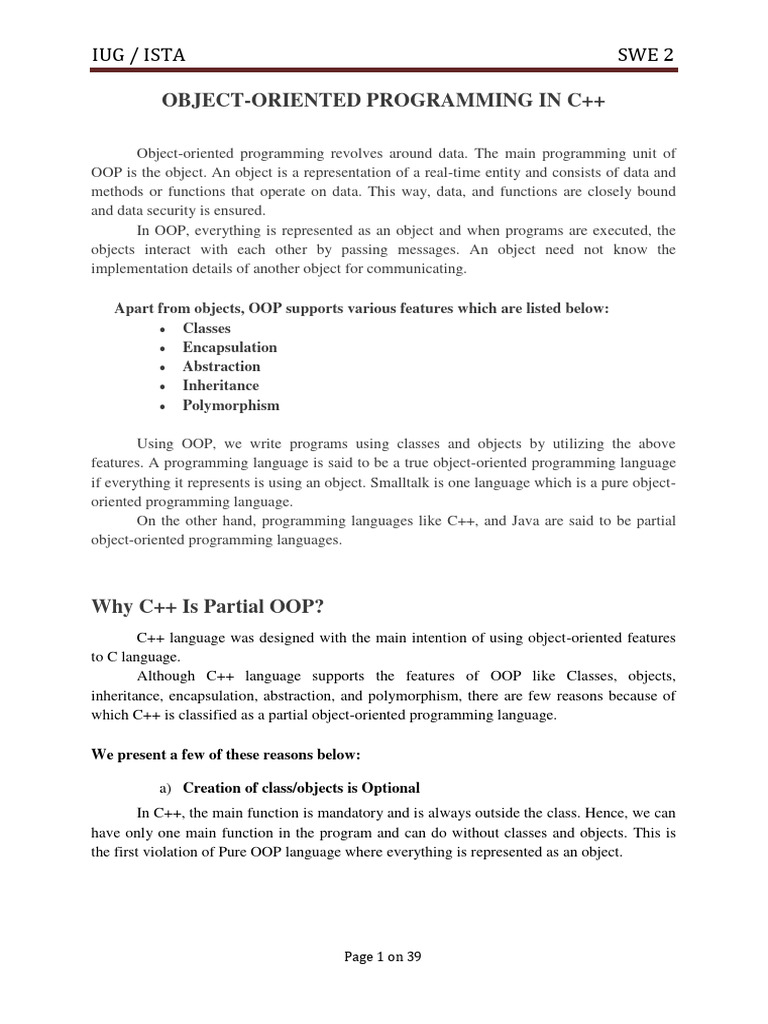 Intro to OOP in C++ | PDF | Object Oriented Programming | C++ Intro to OOP in C++ | PDF | Object Oriented Programming | C++