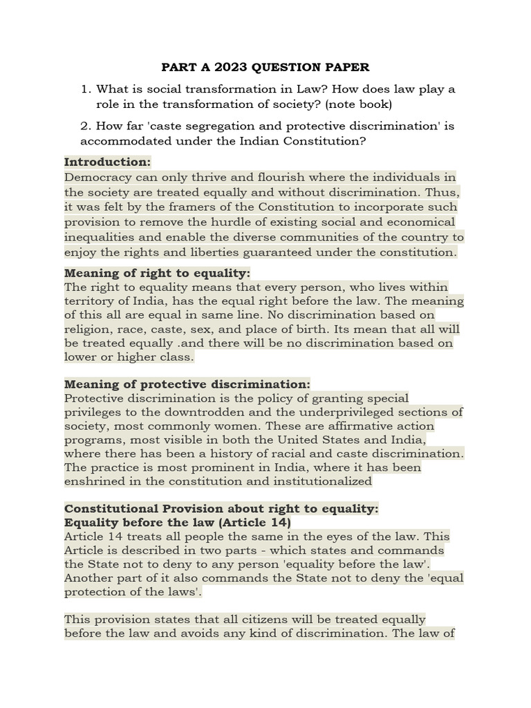 Social Transformation and Equality in Law | PDF | Common Law | Minority ...