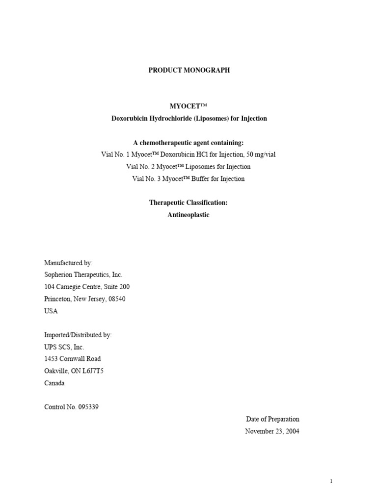 Myocet (Doxorubicin Liposomal) PI | PDF | Chemotherapy | Pharmacokinetics