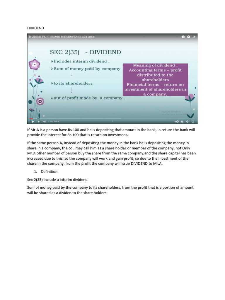 DIVIDEND | PDF | Dividend | Business Economics