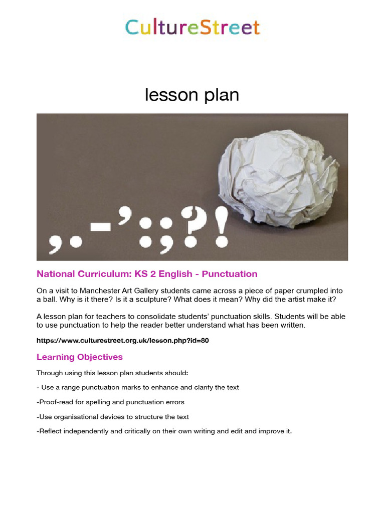 Lesson Plan | PDF | Punctuation | Learning