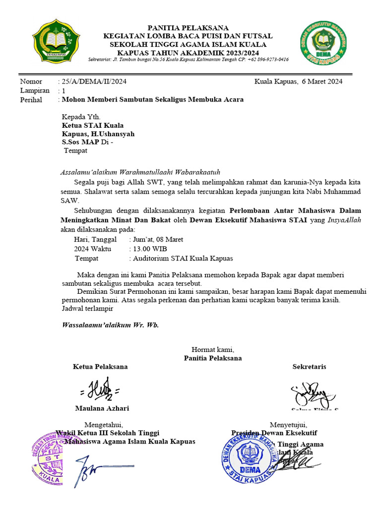 Surat Mohon Sambutan & Membuka Acara | PDF