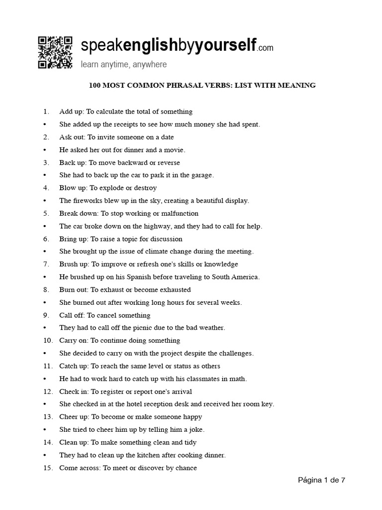 100 Most Common Phrasal Verbs List With Meaning | PDF | Self-Improvement
