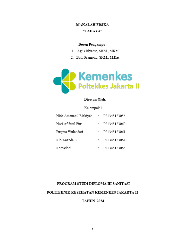 Fisika Kel4 1D3B - Cahaya | PDF