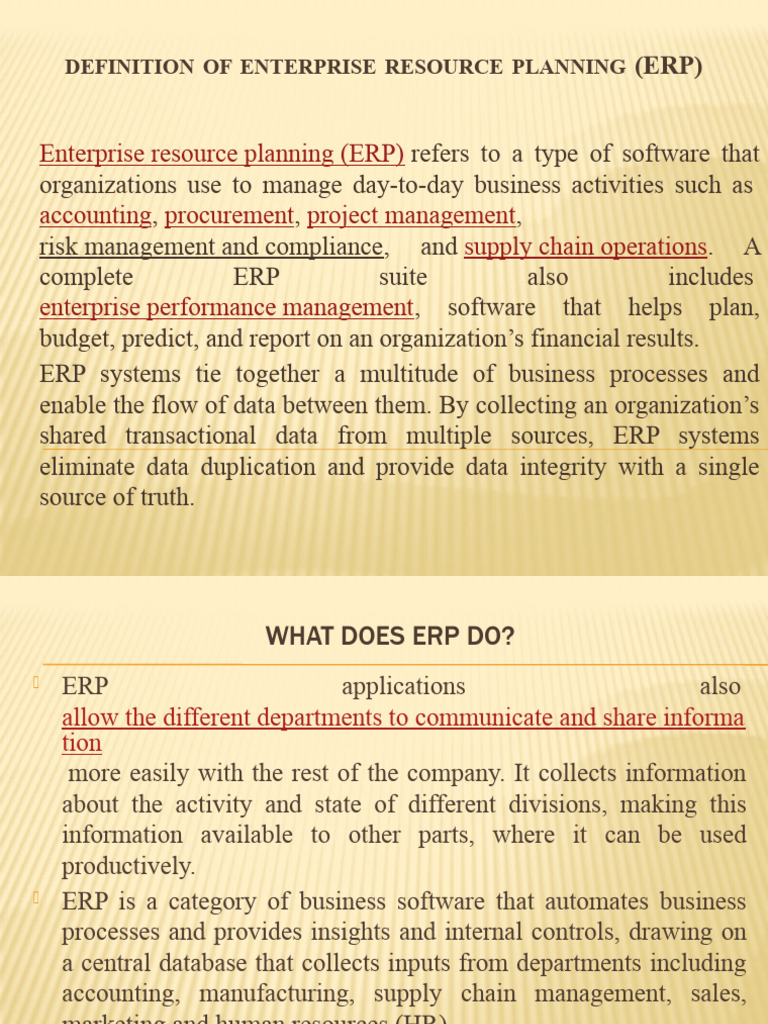 Understanding ERP: Benefits & Functions | PDF | Enterprise Resource ...