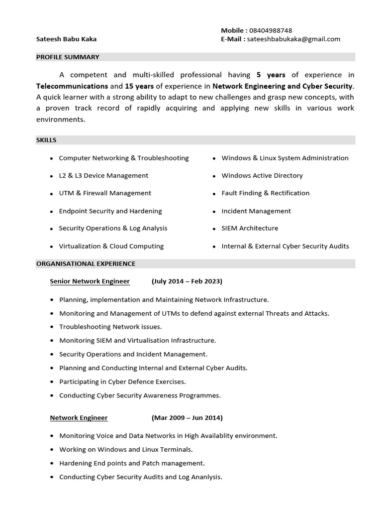 Resume___ sss | PDF | Computer Network | Computer Security
