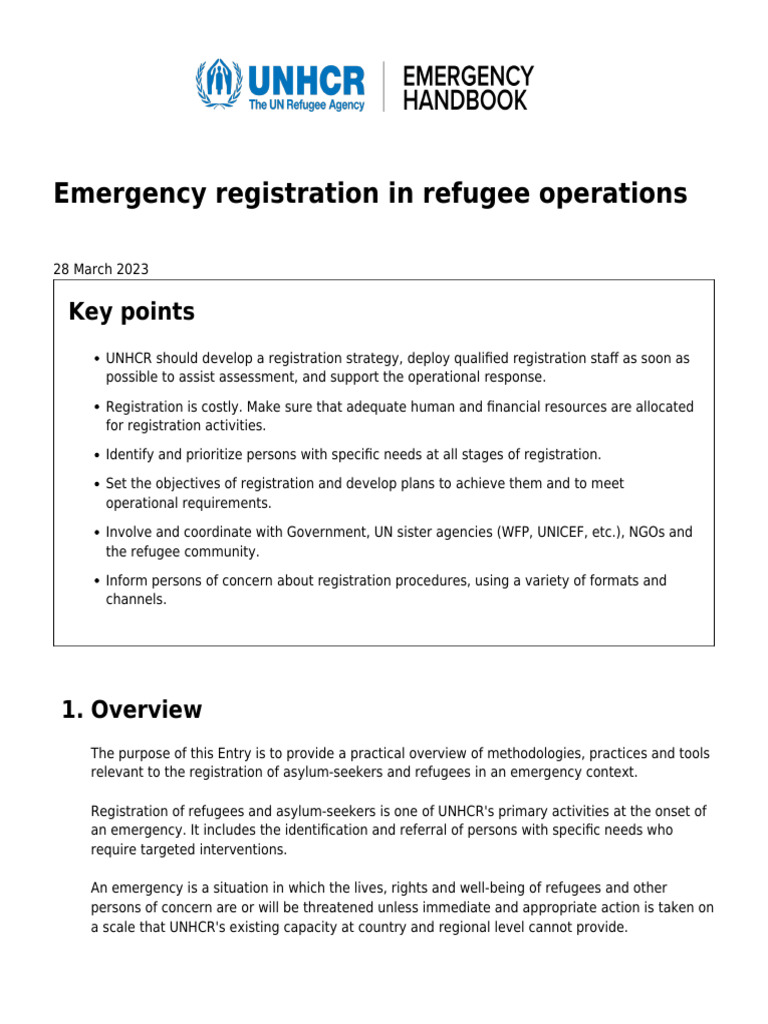 Emergency Registration for Refugees | PDF | Refugee | United Nations ...