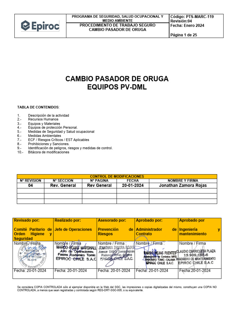 PTS Marc 119 Cambio de Pasador PV 351, DML | PDF | Seguridad y salud ...