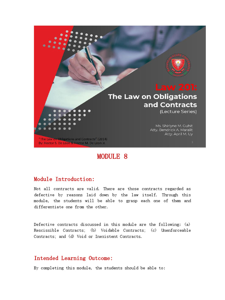 Understanding Defective Contracts | PDF | Annulment | Void (Law)