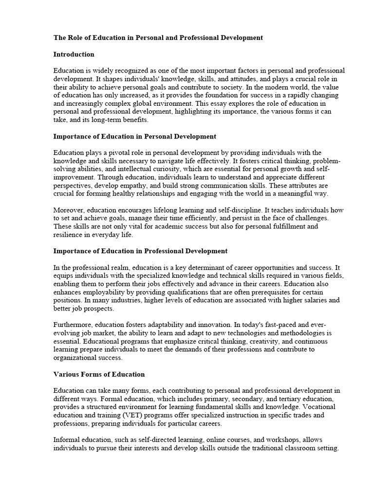 The Role of Education in Personal and Professional Development | PDF ...