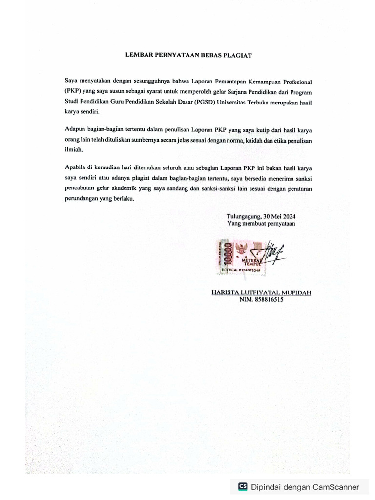 Lembar Bebas Plagiat | PDF