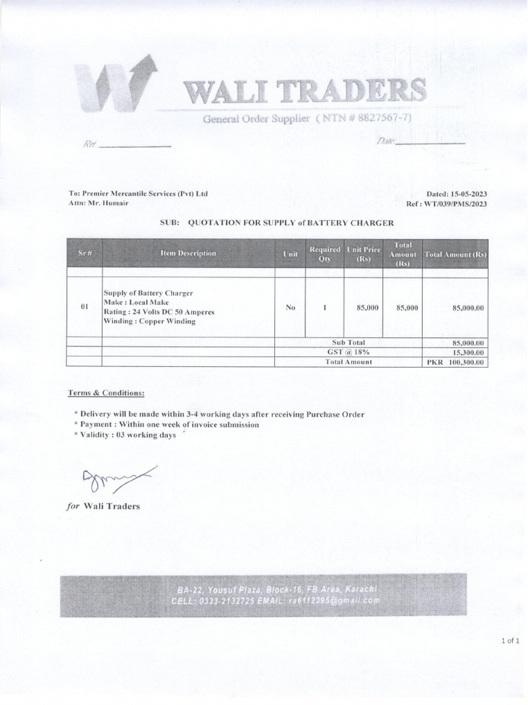 Quotation - Wali Traders | PDF