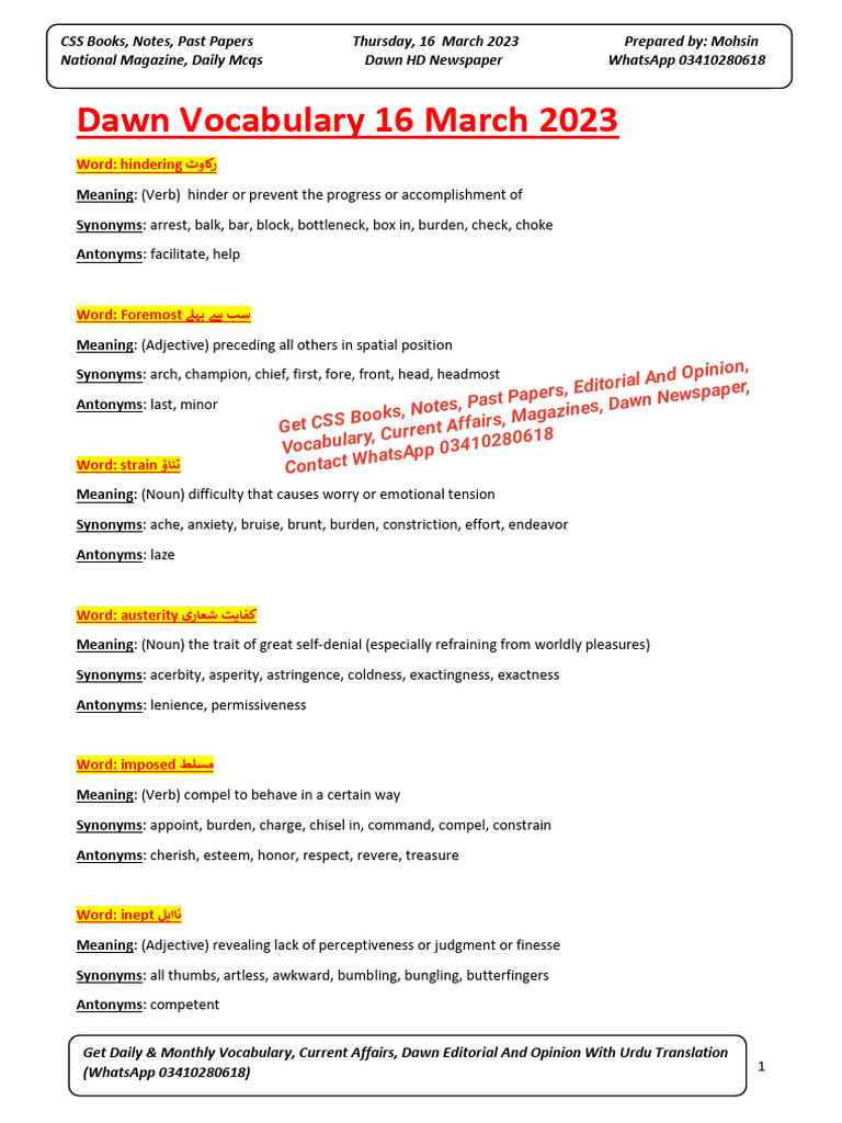 March 16 Dawn Vocabulary | PDF | Syntax | Linguistic Morphology