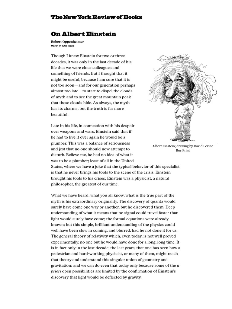 On Albert Einstein Robert Oppenheimer NYRB March 1966 | PDF | Albert ...