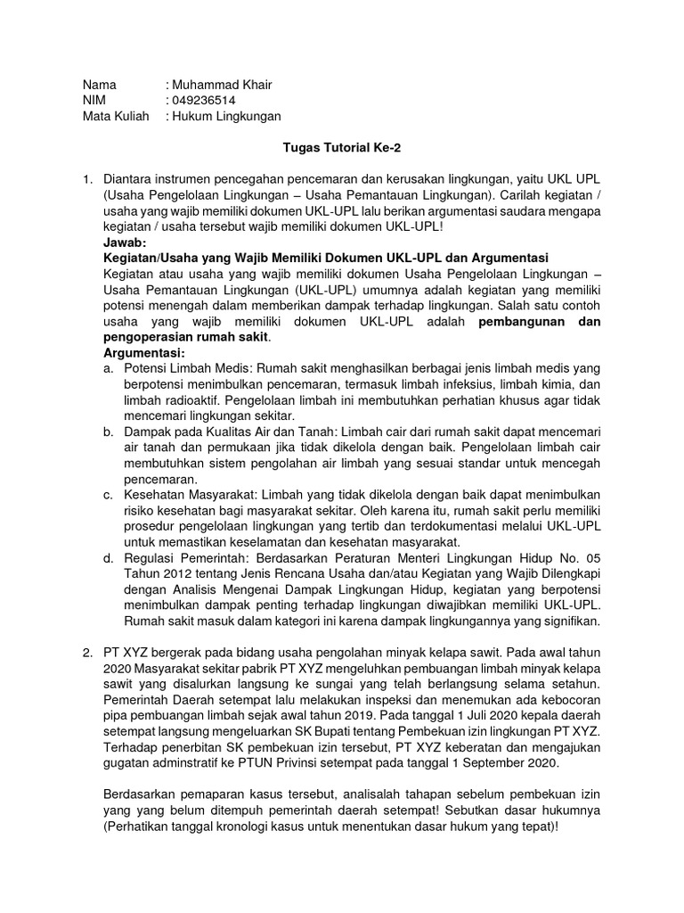 Tugas Tutorial 2 Hukum Lingkungan | PDF | Hukum