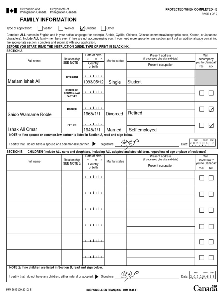 IMM 5645E - Family Information | PDF | Social Institutions
