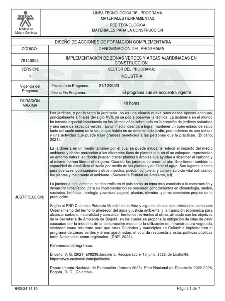 Informe Programa de Formación Complementaria | PDF | Agricultura | Riego