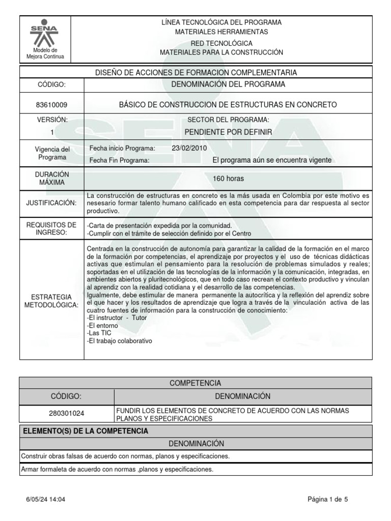 Informe Programa de Formación Complementaria | PDF | Hormigón | Diseño