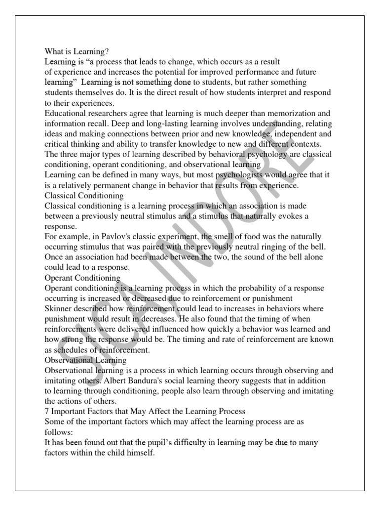 Chapter - 1-Learning and its principles | PDF | Learning | Classical Conditioning
