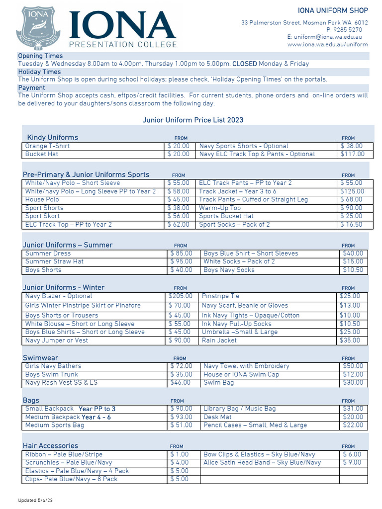 Junior Price List 2023 As of 18 Oct | PDF | Shoe | Clothing
