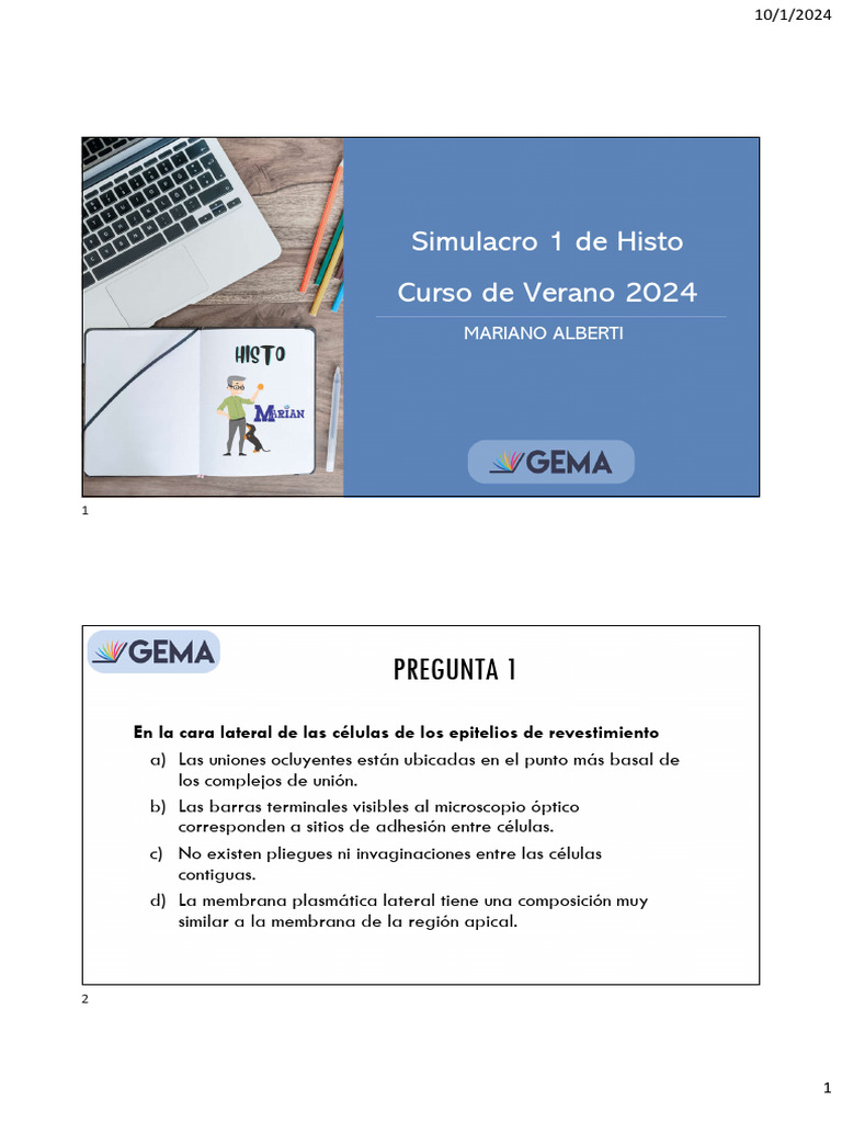 2024 - Simulacro 1 Histo | PDF | Hueso | Citoplasma