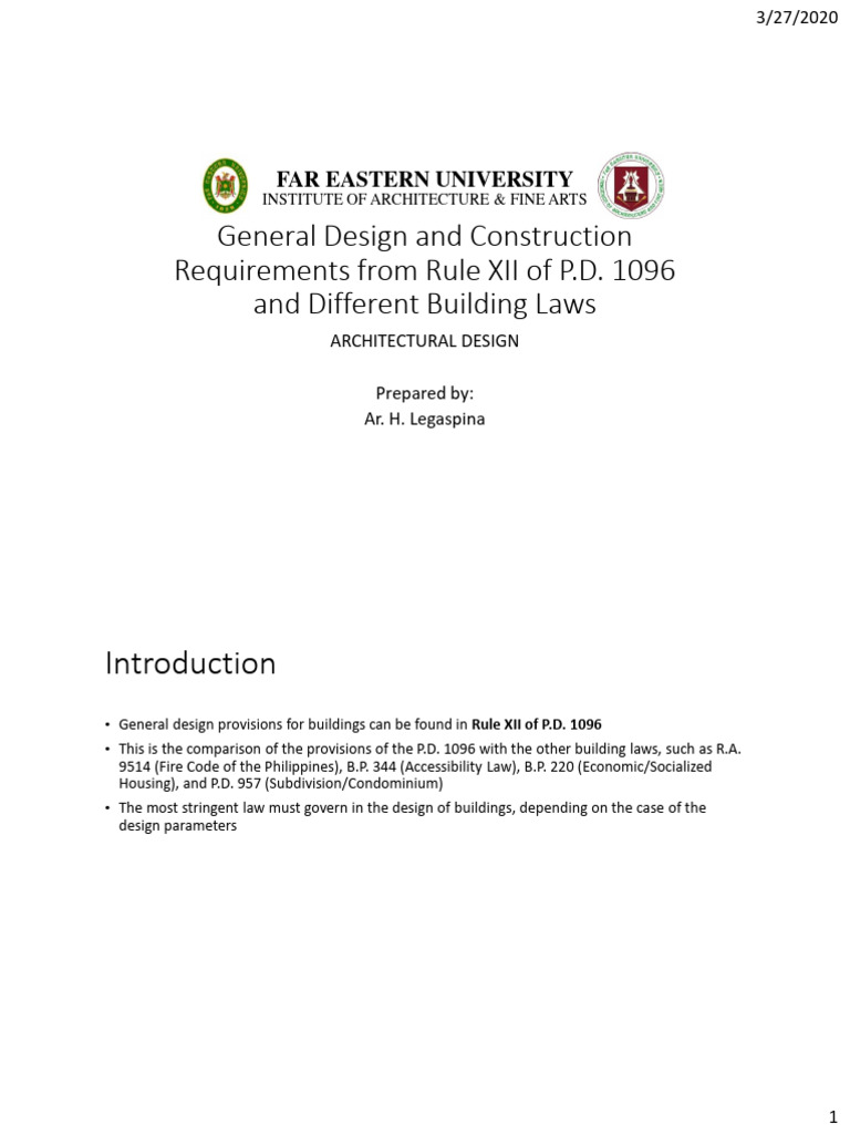 General Design and Construction Requirements From PD 1096 Rule XII and ...