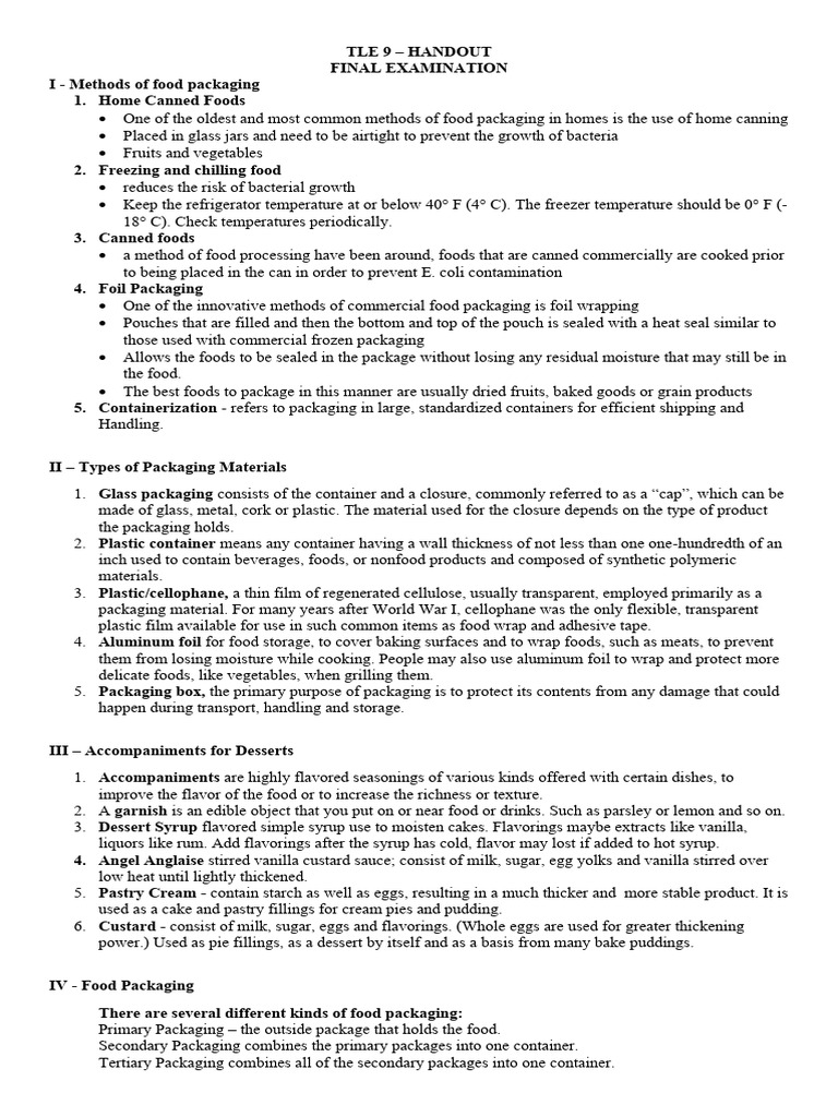FINAL-EXAM-HANDOUT | PDF | Desserts | Custard