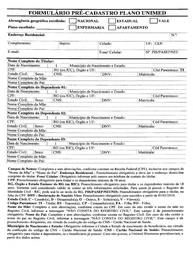 Formulário - Ficha de Pré-Cadastro | PDF