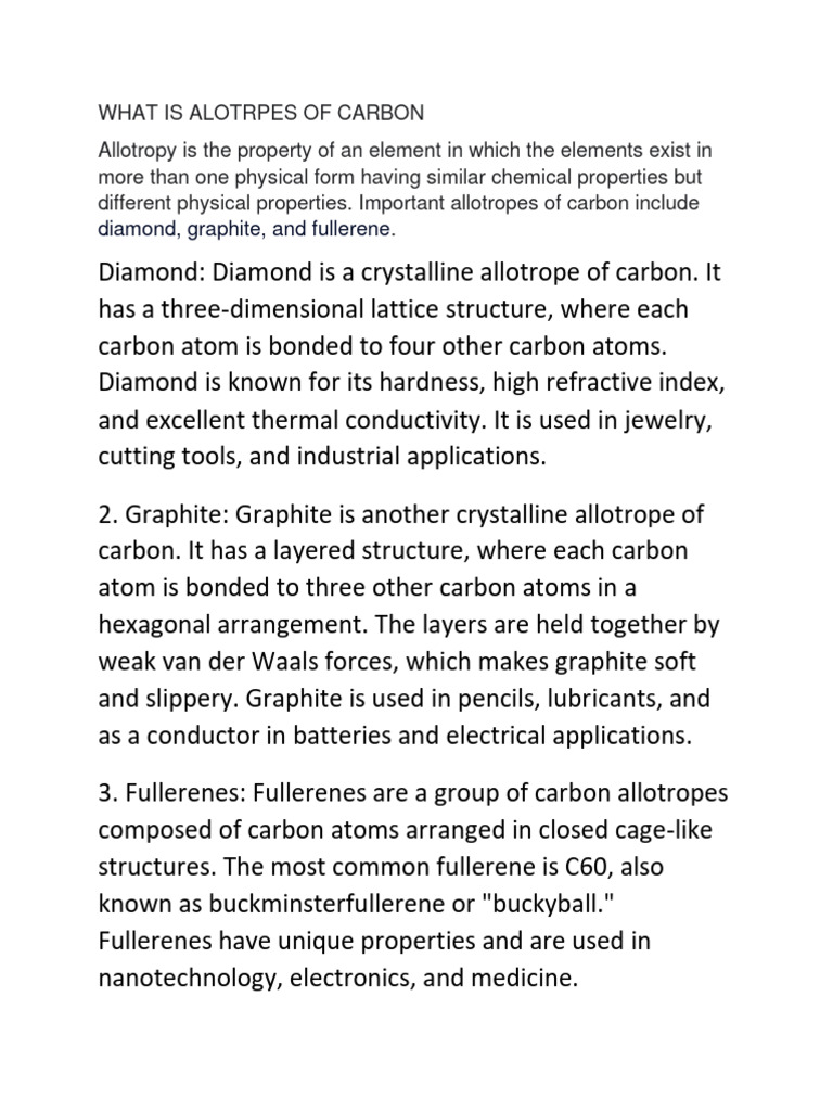 Diamond Diamond Is A Crystalline Allotrope of Carbon | PDF | Carbon | Fullerene
