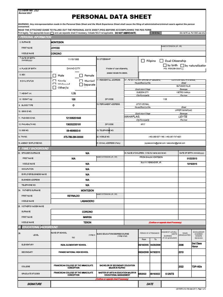 Personal Data Sheet Template | PDF | Affidavit