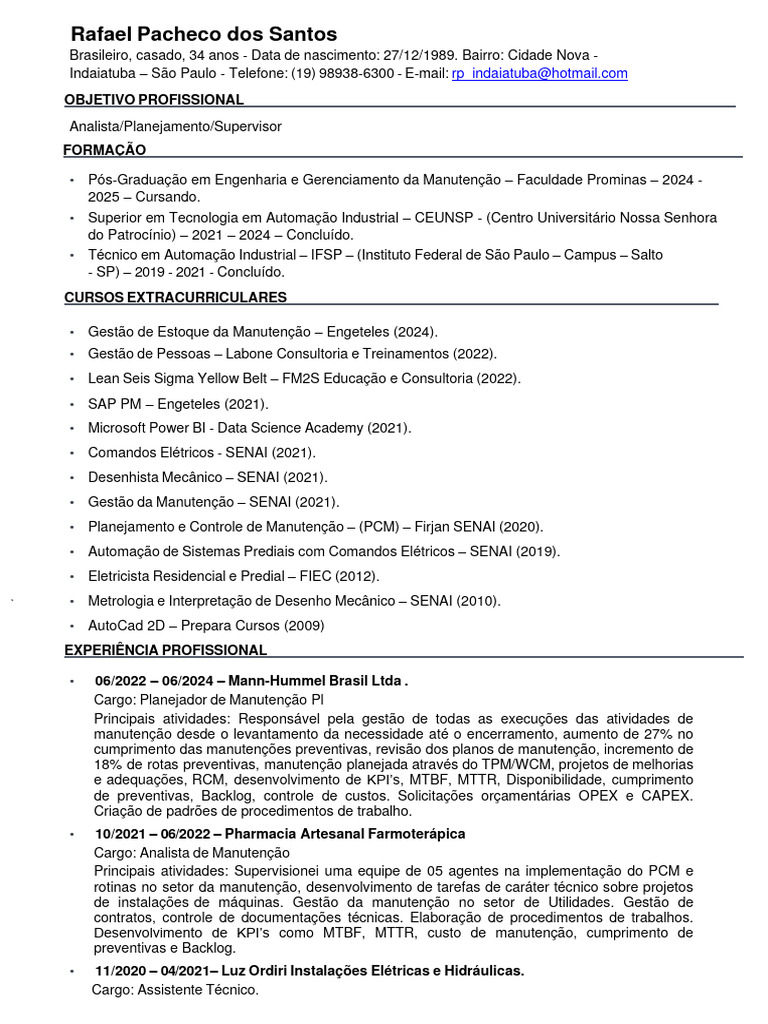 Curriculo Rafael Pacheco | PDF | Carreira e Crescimento | Negócios