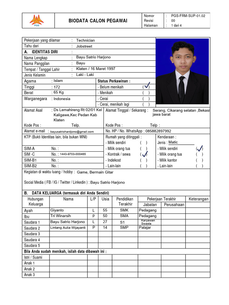 Application Form PT PGS (New) | PDF