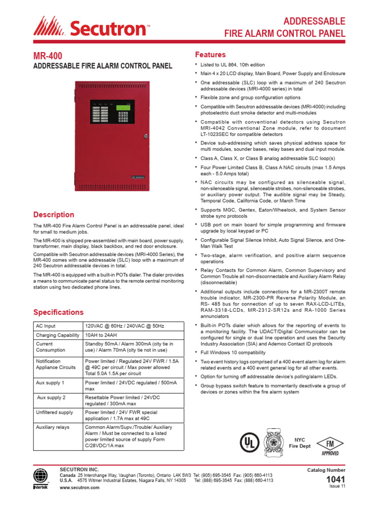 CAT-1041_MR-400_Fire_Alarm_Control_Panel | PDF | Relay | Electrical ...