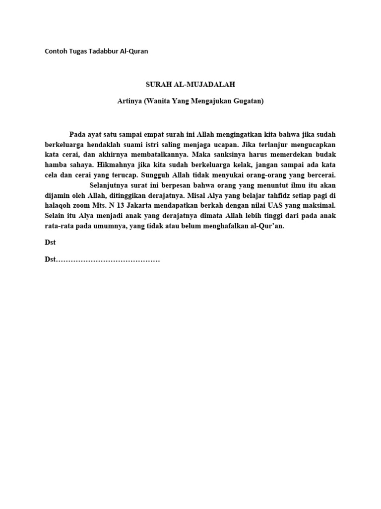 Contoh Tadabbur Surah Al-Mujadalah | PDF | Agama & Spiritualitas