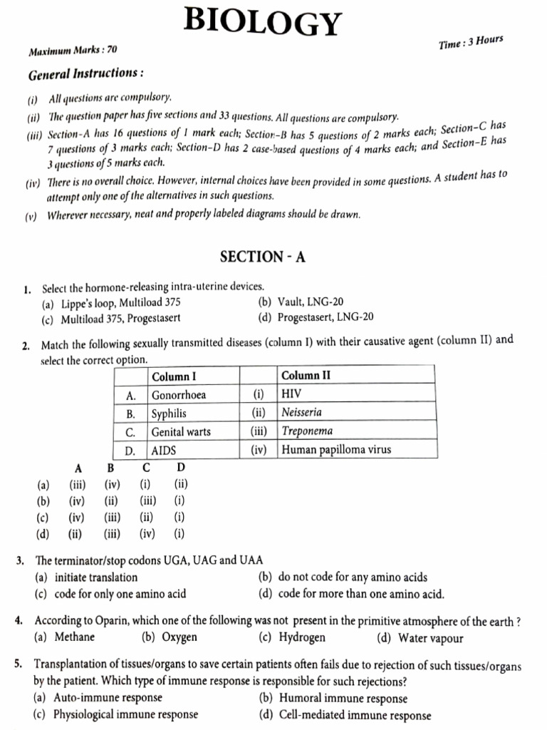XII - BIOLOGY-CBSE - MOCK TEST (22-23) - 5 (Complete - Reduced Syllabus ...