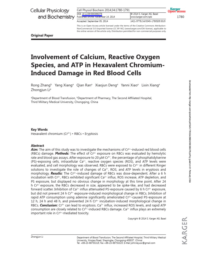 Involvement of Calcium, Reactive Oxygen Species and Atp in CR VI Induce ...